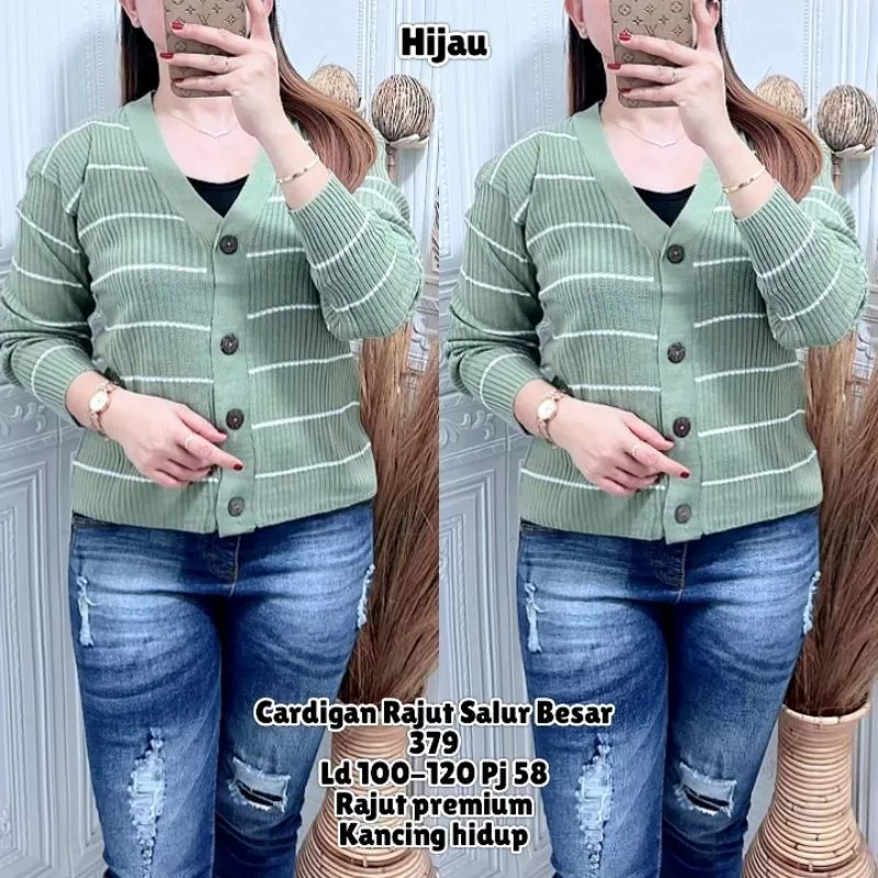 Jual CARDIGAN RAJUT SALUR KANCING BATOK LIST STRIP | Cardy Crop Rajut Wanita Oversize Haru Bica ...