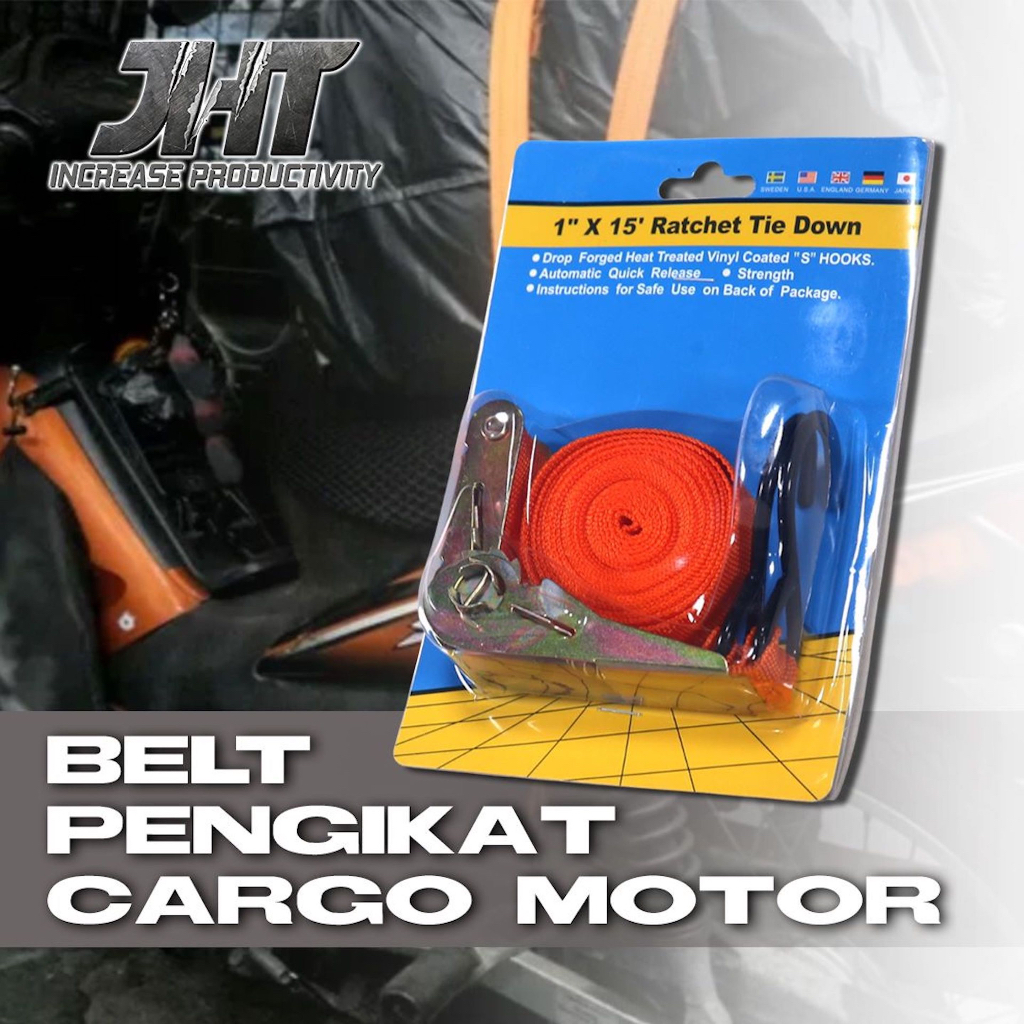 Jual JHT Belt Pengikat Barang di Motor 1inch 5M Roof Rack Ratchet Tie ...