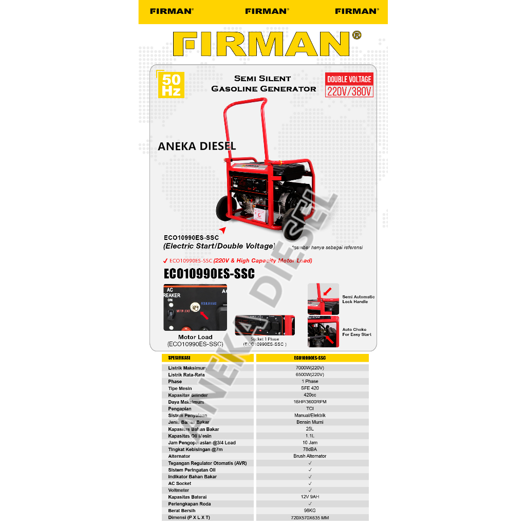 Jual Mesin Genset 7000W FIRMAN ECO 10990ES - SSC Gasoline Generator ...