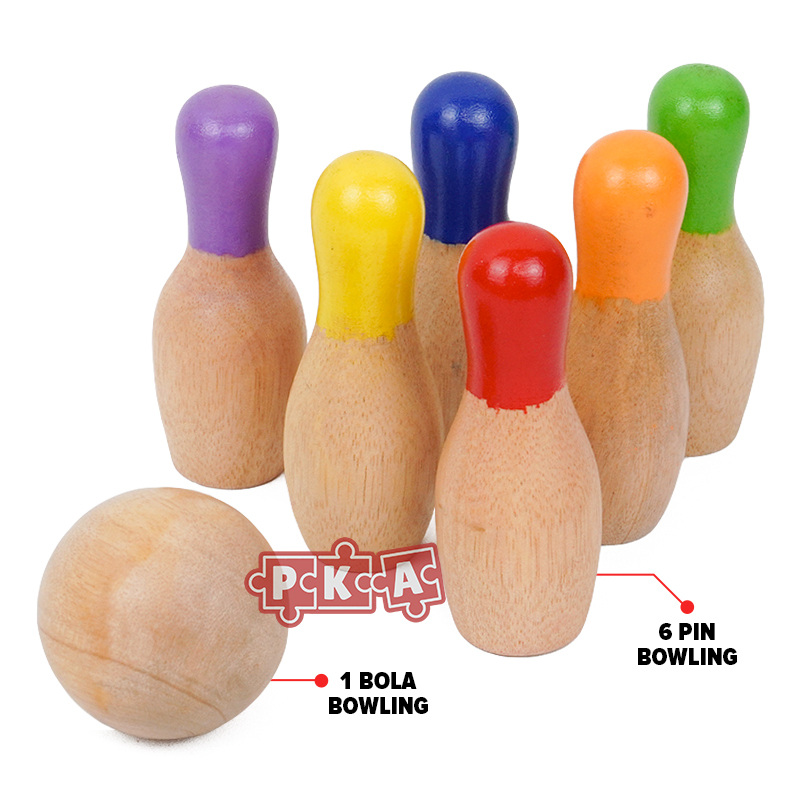 Jual Mainan Edukasi Anak Bola Bowling Kayu Warna Olahraga Ball Games ...