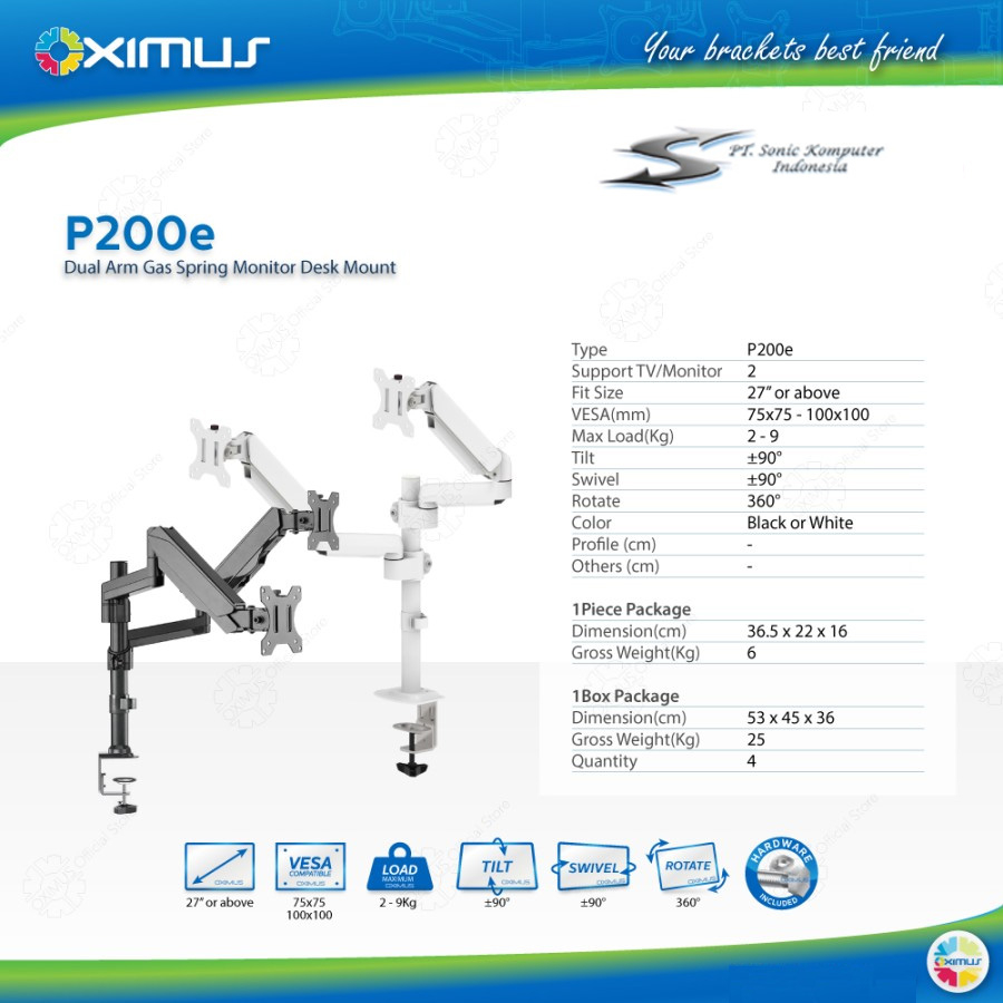 Jual Bracket TV Monitor Deskmount OXIMUS P200e Tilt Swivel Rotate ...