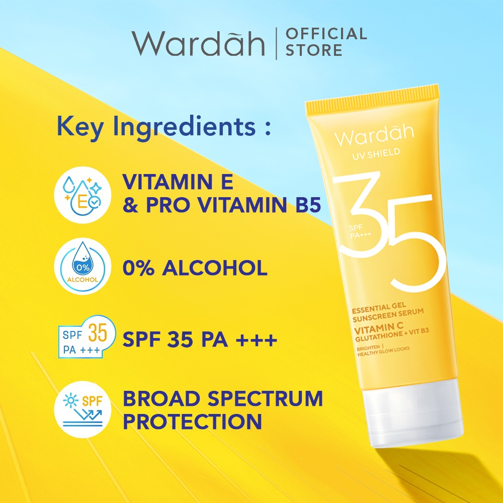 Jual Wardah sunscreen sun care SPF 30 kuning / Wardah UV Shield Essential Sunscreen Gel SPF 30 ...