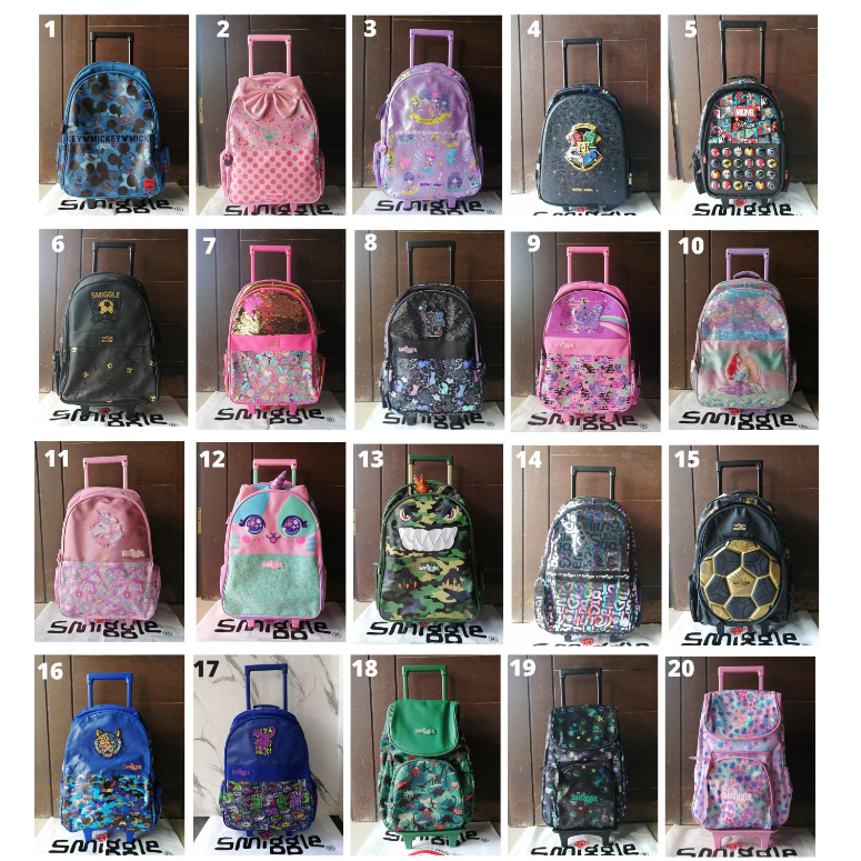 Jual Smiggle backpack trolley with light up wheels / trolley anak sd ...