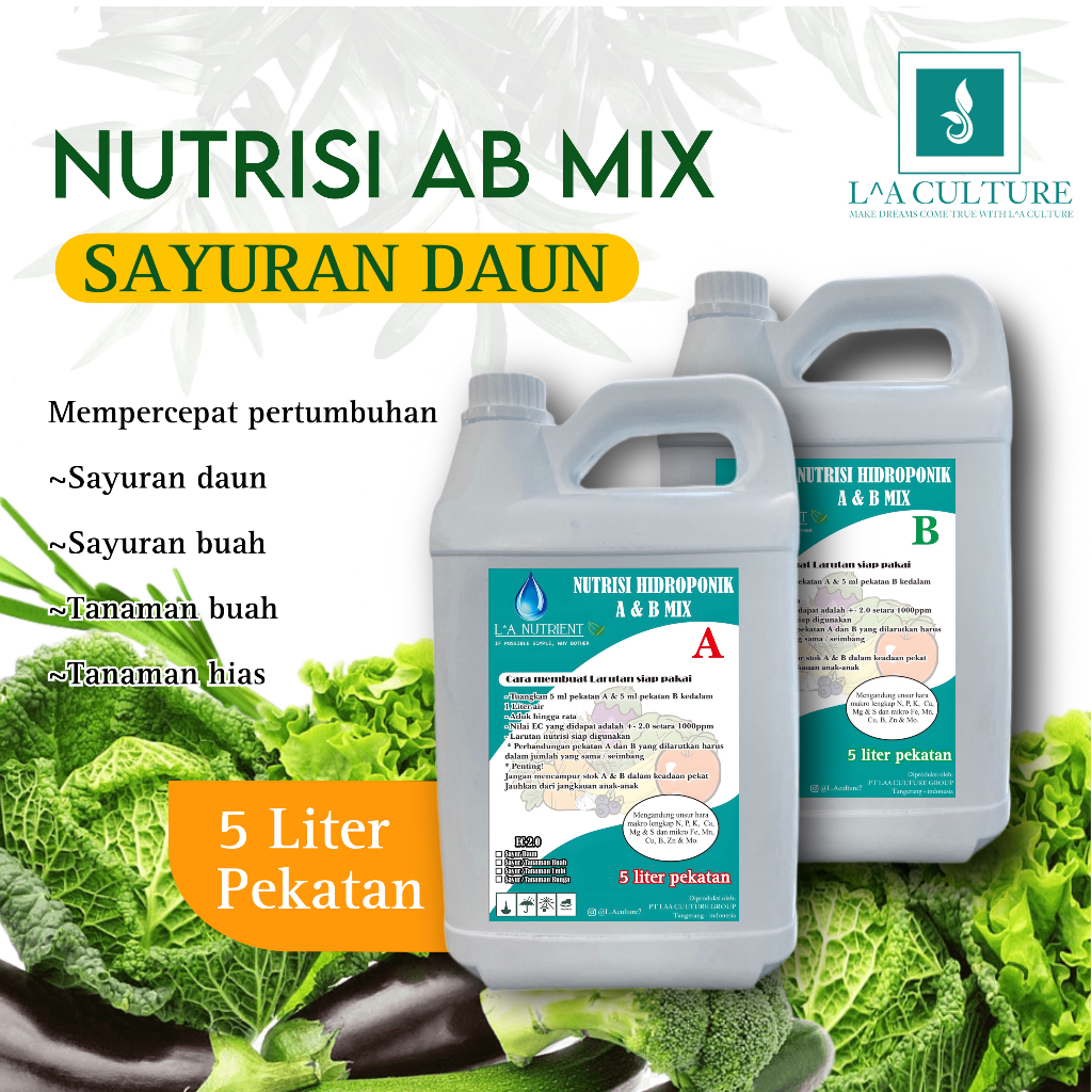 Jual Nutrisi AB Mix Cair LA NUTRIENT Pekatan 5 Liter Untuk Sayuran Daun ...