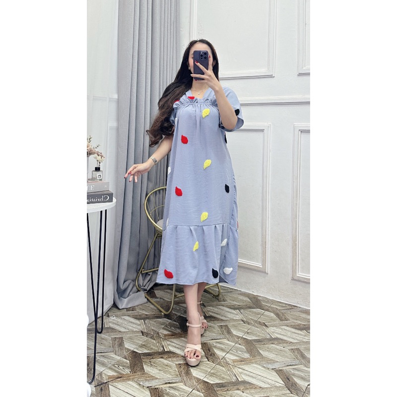 Jual Daster Fuji Pompom Midi Dress Virall Crincle Airflow | Shopee ...