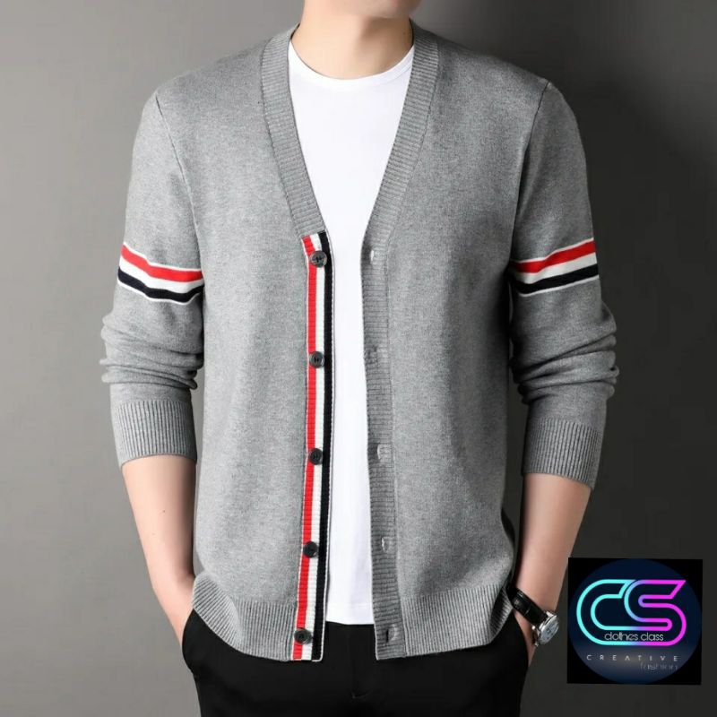 Jual Sweater Cardigan Pria Casual Modern Motif Tangan Bergaris Cotton ...