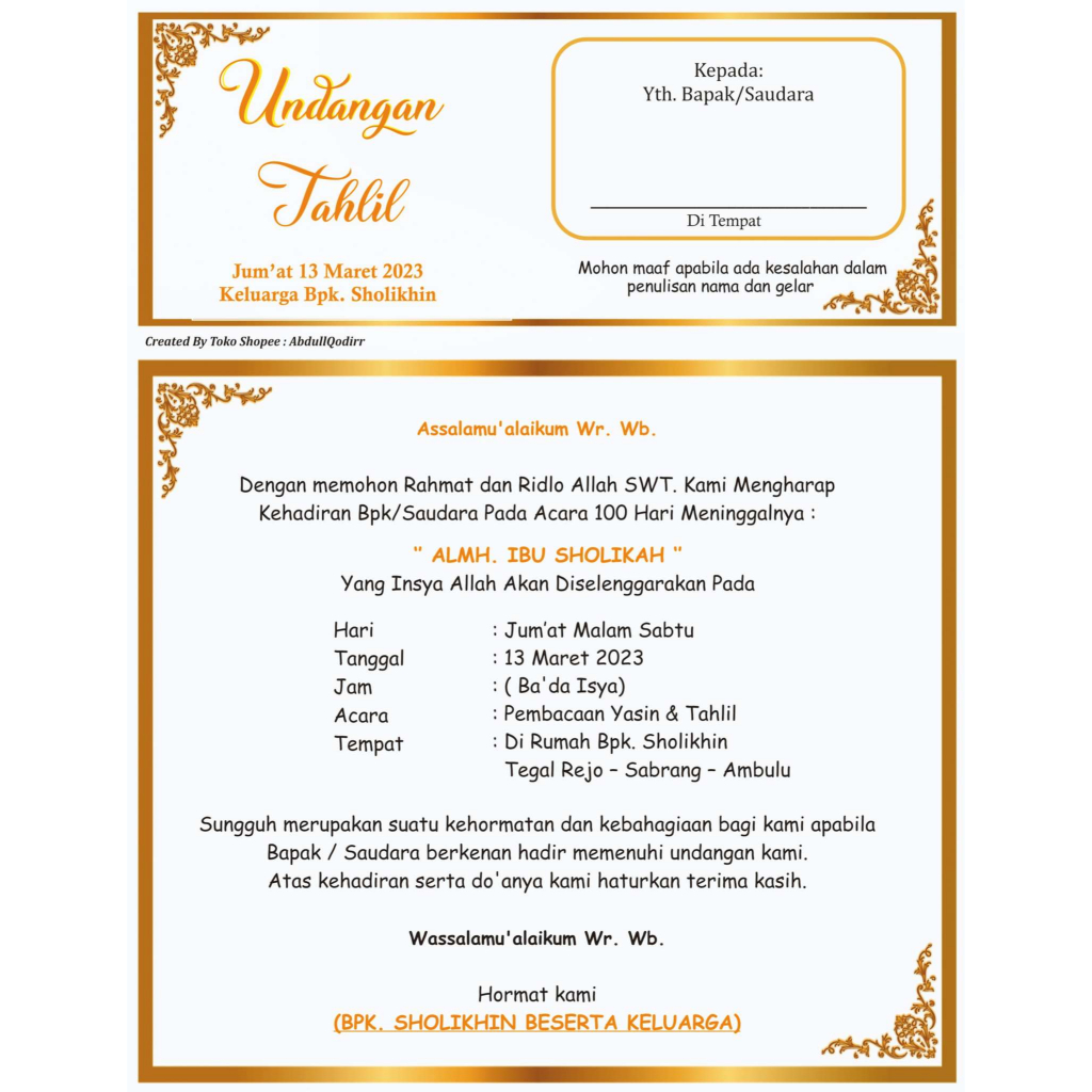 Jual Cetak Undangan hvs bisa untuk Tahlil/Khitanan/Kirim Doa/Tasyakuran ...