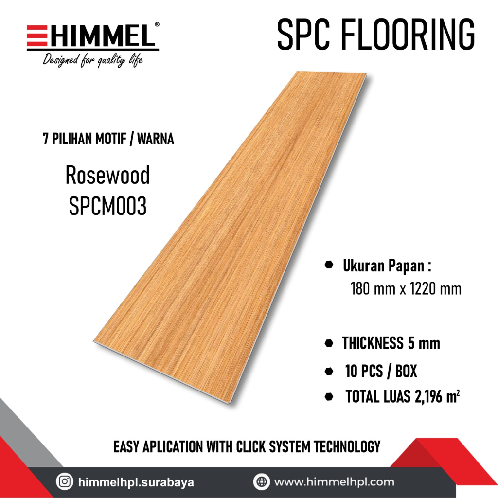 Jual HIMMEL SPC FLOORING MURAH / WARNA ROSEWOOD / UKURAN 180mm x 1220mm ...