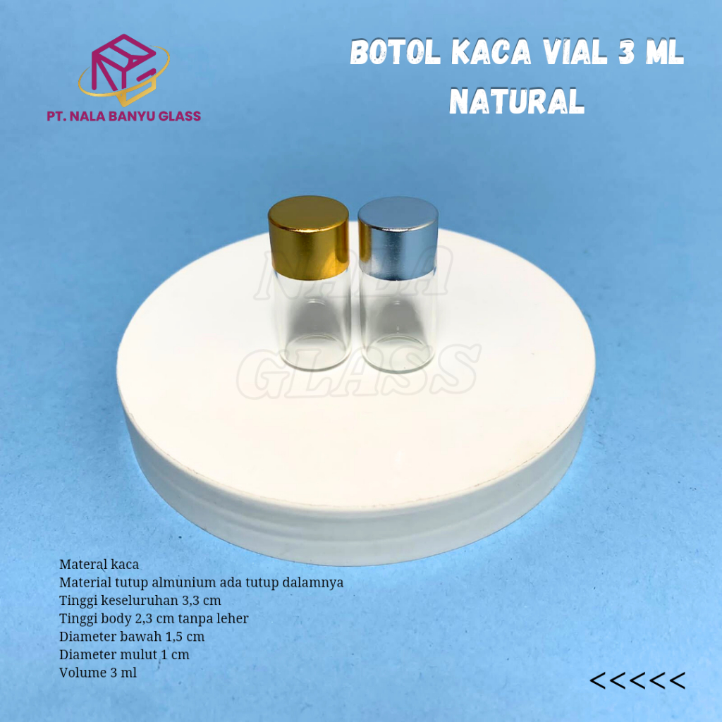 Jual botol kaca vial 3ml natural tutup almunium /botol tester sample ...