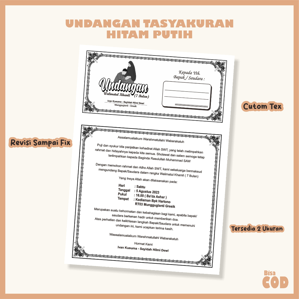 Jual Undangan Tasyakuran Aqiqah, Kehamilan, Khitan, Pernikahan Dll ...