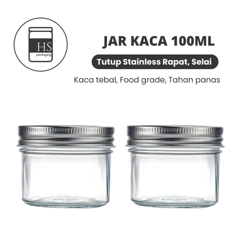 Jual HS PACKAGING - Tutup Stainless 100ml Toples Jar Botol Kaca ...