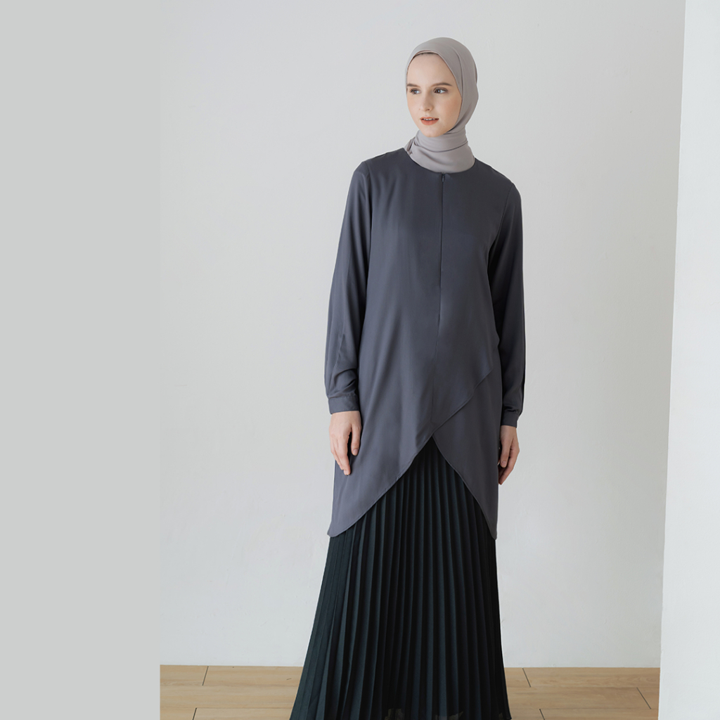 Jual Karuna by Aska Label - Tunik wanita panjang rayon lengan panjang busui friendly dengan hem ...