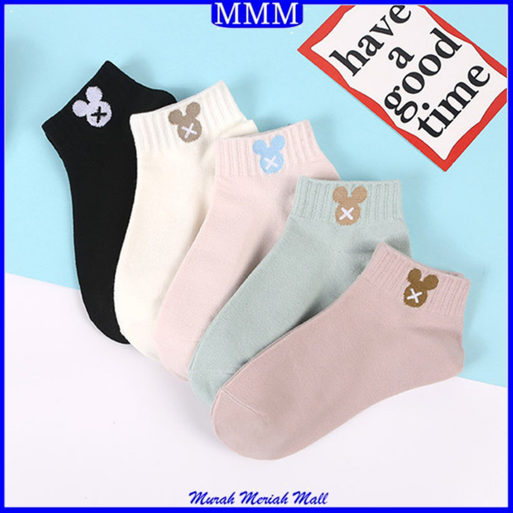 Jual MMM Kaos Kaki Pendek Fashion Wanita Polos Motif Mouse 6807 Kaus ...