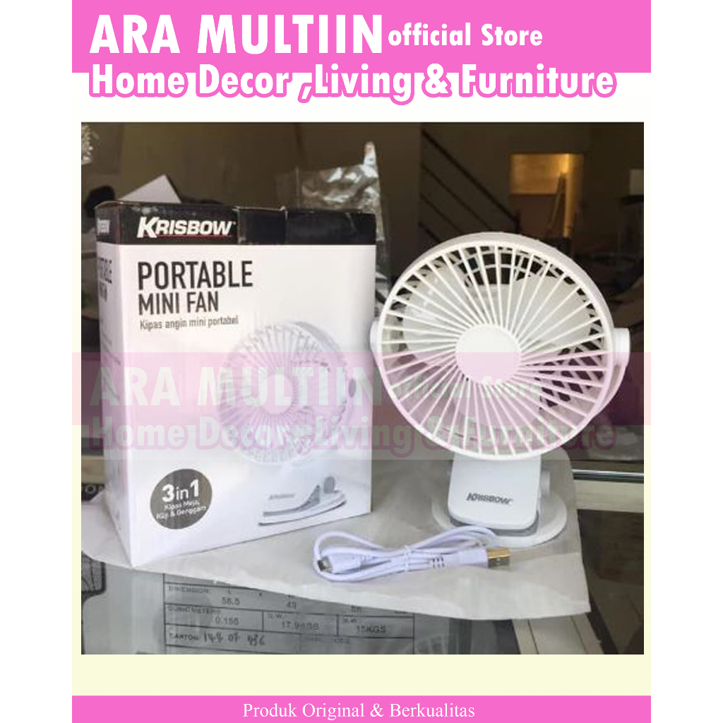 Jual Krisbow Portable Mini Fan Clip Kipas Angin Meja Jepit Kipas Meja ...
