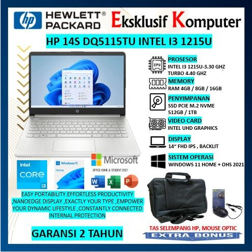 Jual HP 14S DQ5115TU INTEL I3 1215U 8GB 512GB FHD BL WIN11HOME +OHS ...
