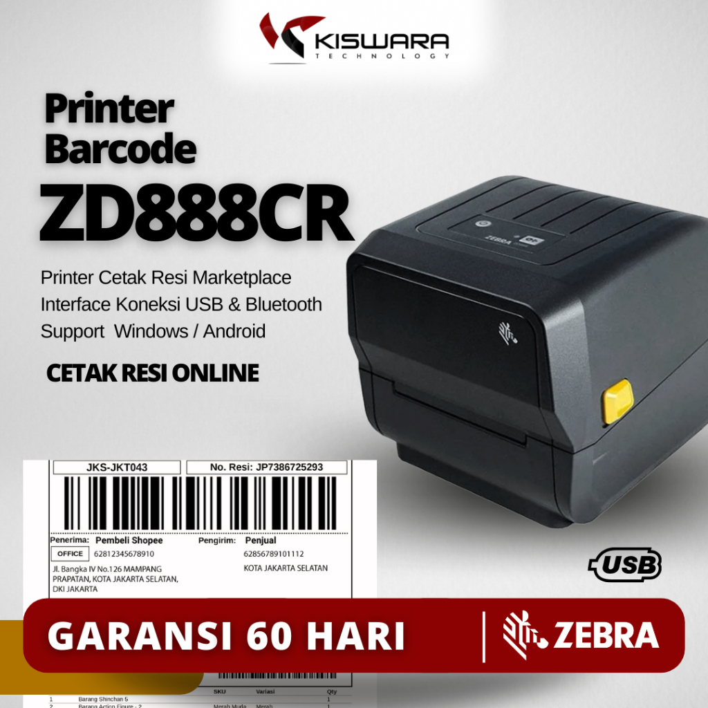 Jual Printer Label Barcode Resi Marketplace Merk Zebra ZD888CR Murah ...
