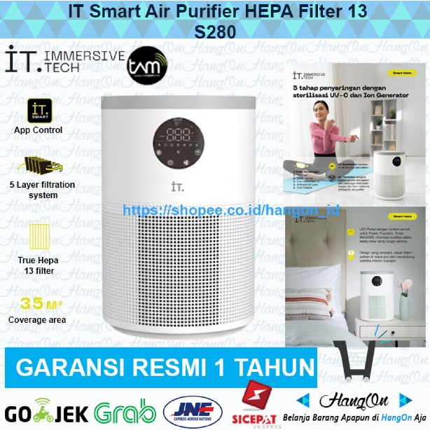 Jual IT Smart S280 Air Purifier UV-C Hepa Filter H13 Karbon Pembersih Udara Ionizer Active ...