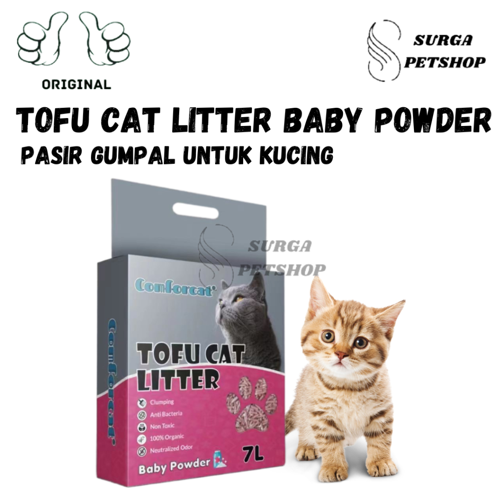 Jual Comforcat Tofu Cat Litter Baby Powder 7 L 2,5 kg Pasir Gumpal Untuk Kucing Flushable Aroma ...