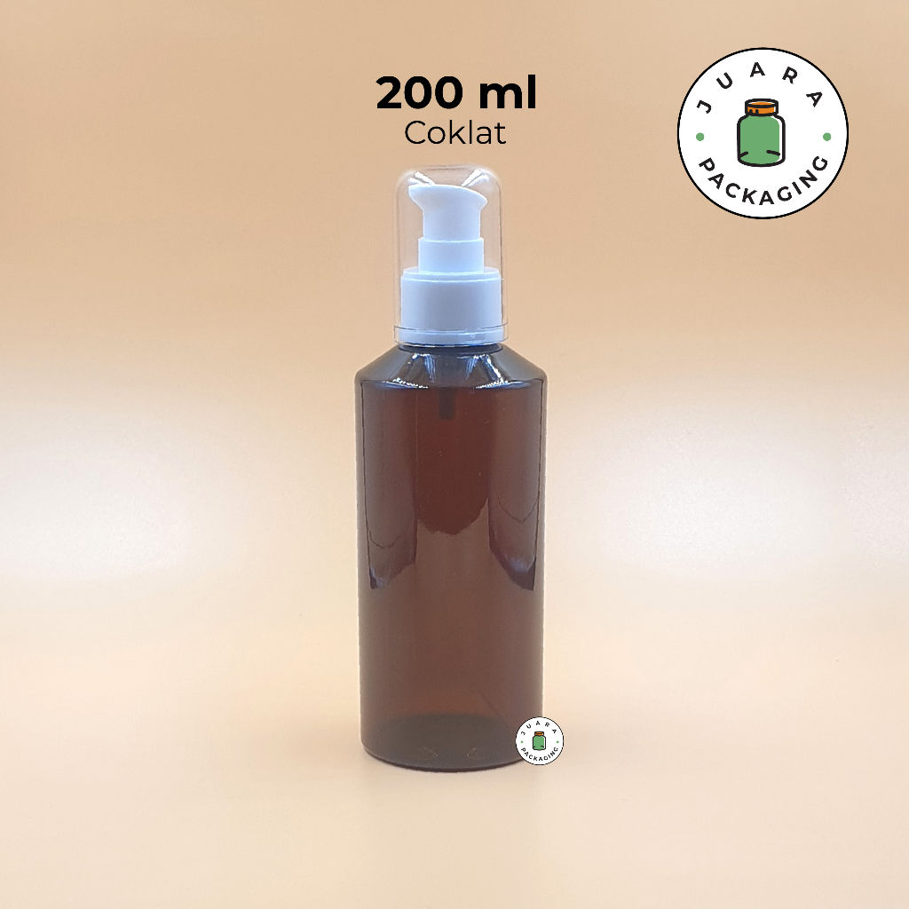 Jual Botol Pump Plastik 200ml Coklat Botol Plastik Pump Putih Tutup ...