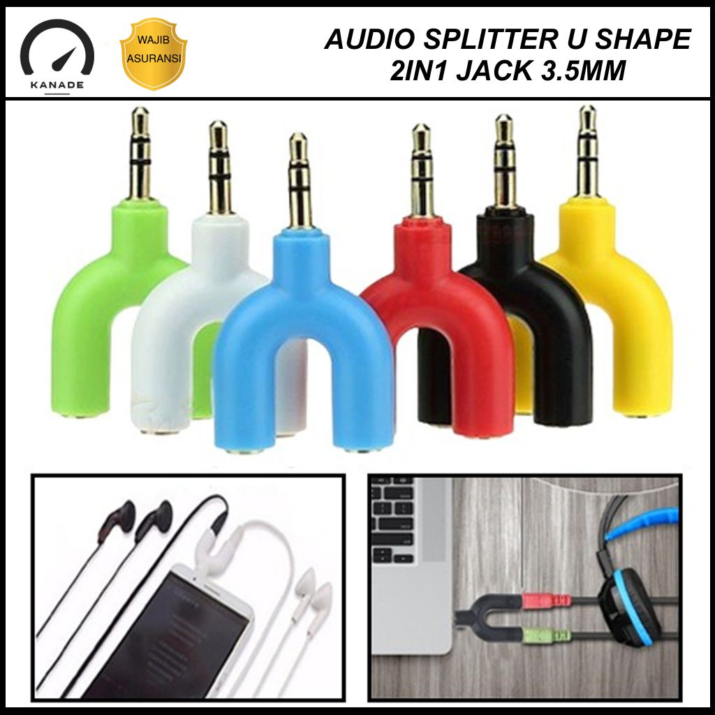 Jual Audio Splitter Jack 3.5mm to dual female U Shape 2in1 (Audio ...