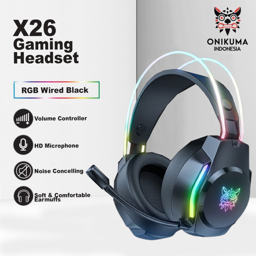 Jual Headphone Gaming ONIKUMA X26 Black RGB With Noise Reduction ...