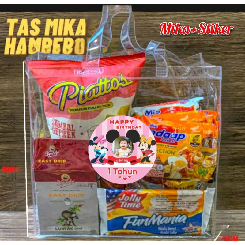 Jual TAS MIKA BENING TEBAL, MIKA HAMPERS ULTAH BISA CUSTOM STICKER ...