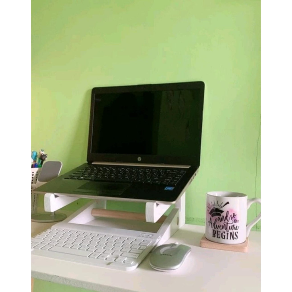 Jual Stand laptop warna putih stik kayu meja/ stand Monitor portable ...