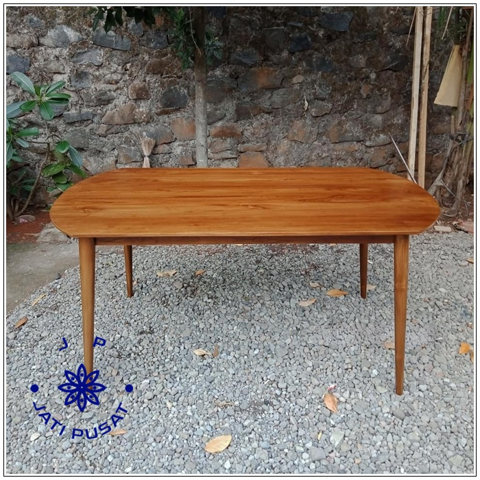 Jual Meja makan kayu jati tebal 3cm - meja oval kayu | Shopee Indonesia
