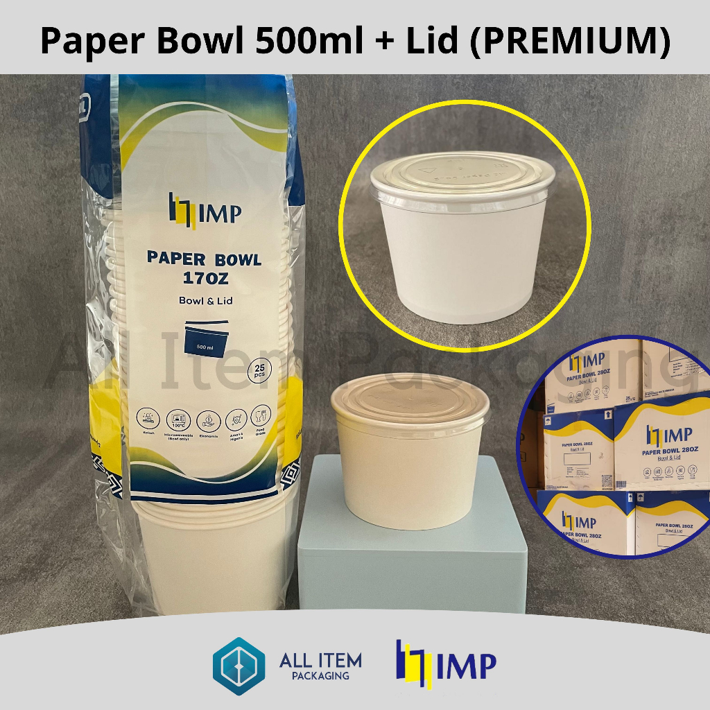 Jual Paper Bowl 17 Oz 500ml + Tutup Transparan @25 Pcs PREMIUM IMP ...
