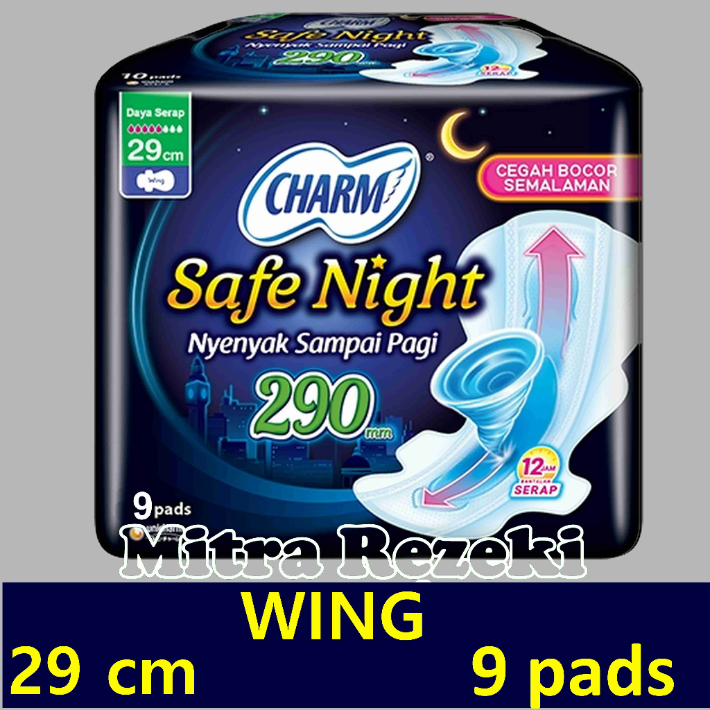Jual CHARM SAFE NIGHT WING 29cm 9pads SANITARY NAPKIN PEMBALUT WANITA ...