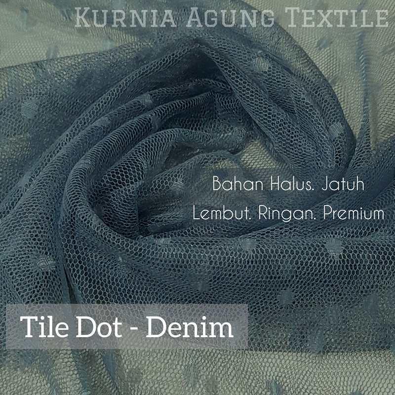 Jual Kain Soft Tulle/Tile Tulle Motif DOT Bintik warna DENIM Meteran Bahan Dress Gamis Outer ...