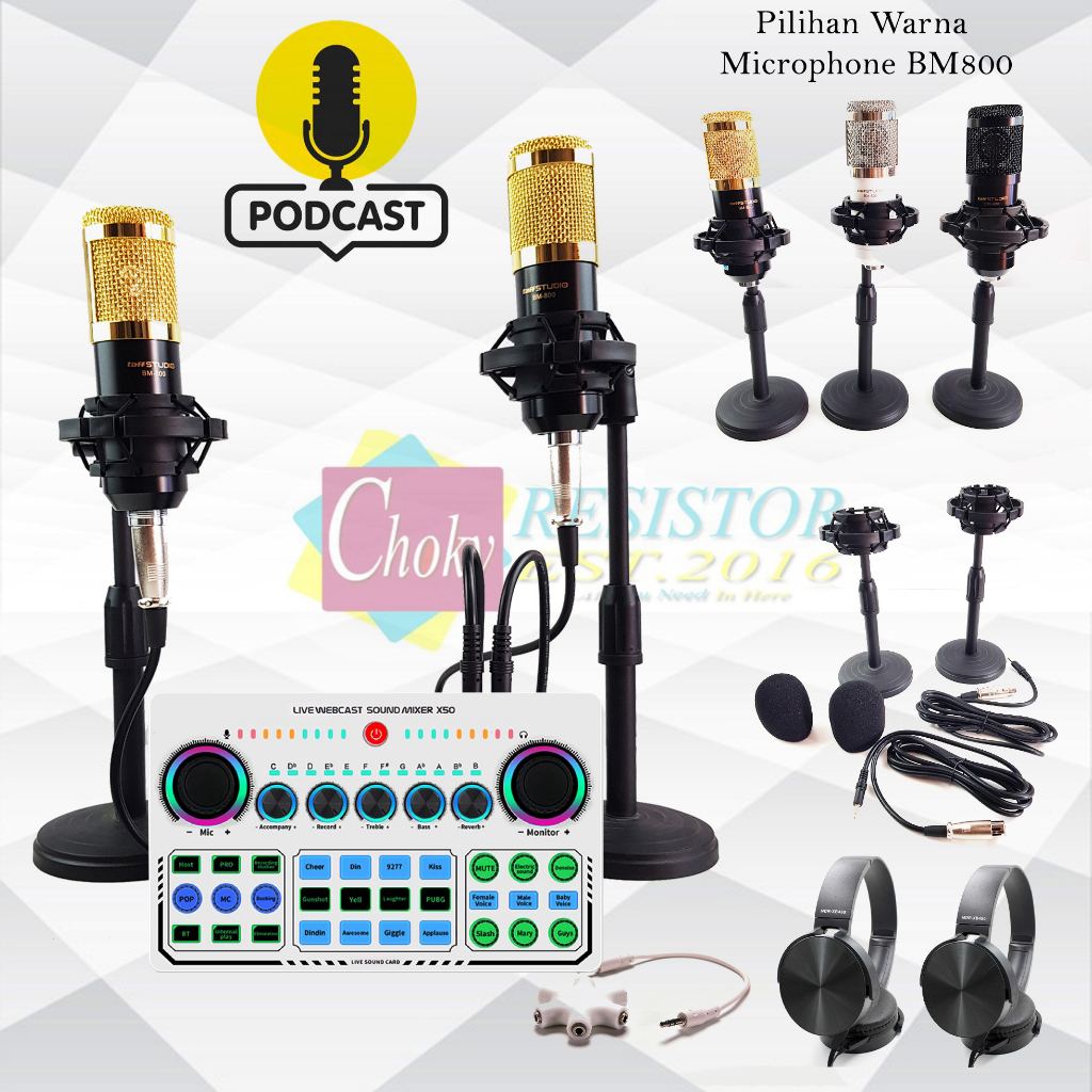 Jual Paket PODCAST MURAH 2 Microphone BM800 Plus Soundcard X50 FREE ...