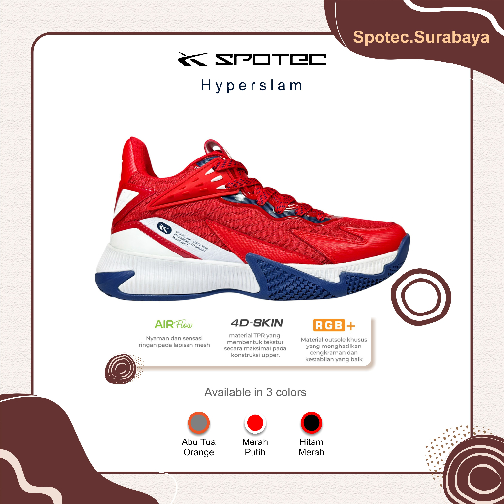 Jual Sepatu Basket SPOTEC HYPERSLAM Merah-Putih | Shopee Indonesia