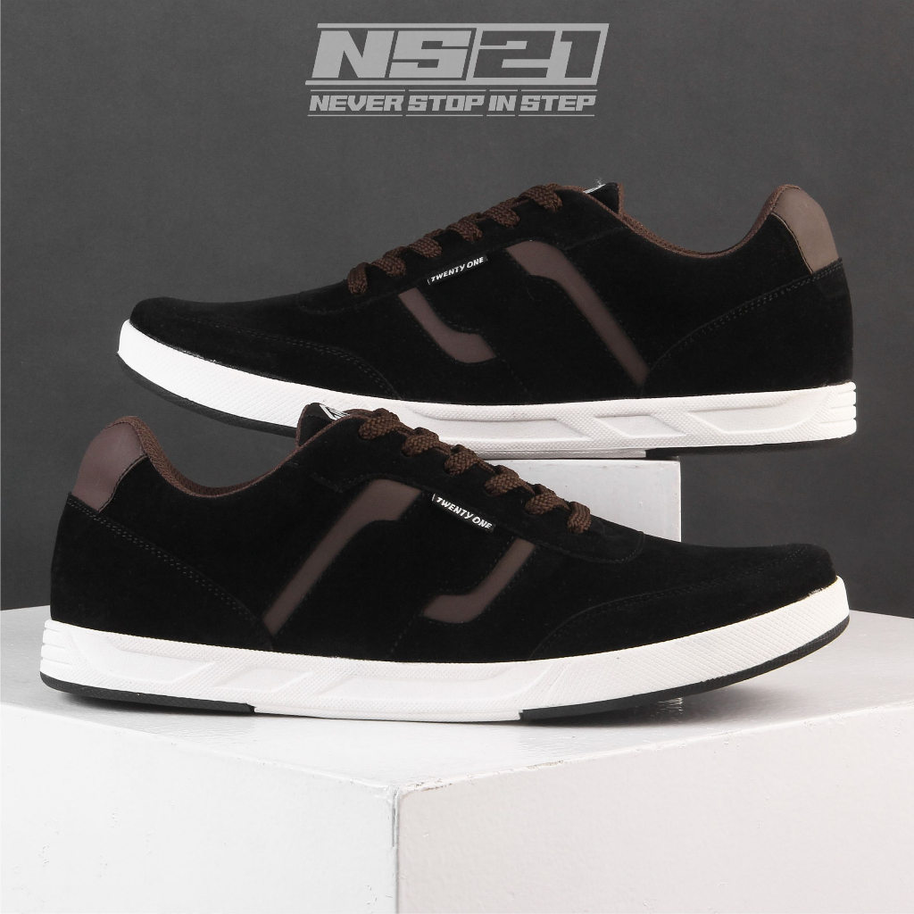 Jual NAL005 - Sepatu Pria Keren Suede Hitam Kombinasi Coklat Sneakers Cowok Terbaru Original NS ...
