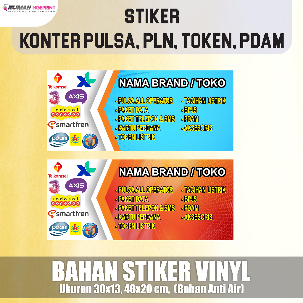 Jual STIKER WATERPROOF KONTER PULSA, PLN, TOKEN, PDAM | Shopee Indonesia