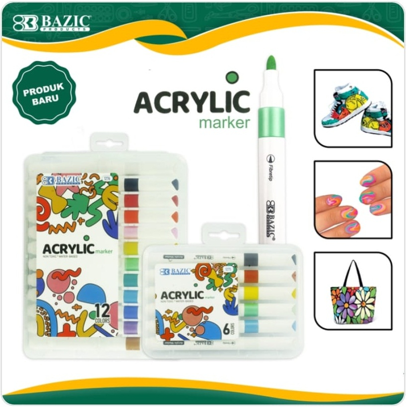 Jual Bazic acrylic marker/spidol akrilik 6/12 warna | Shopee Indonesia