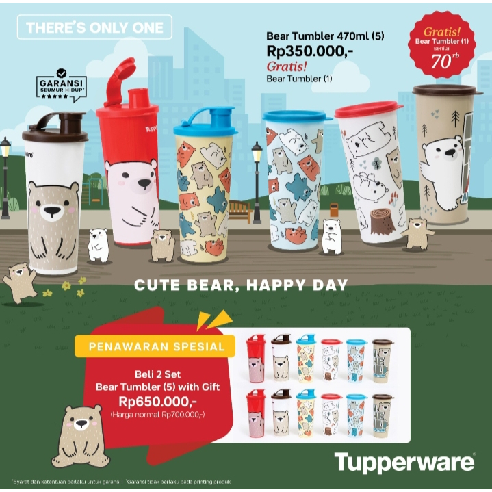 Jual TUPPERWARE BEAR TUMBLER 470ML - BELI 5 GRATIS 1 (6) | Shopee Indonesia