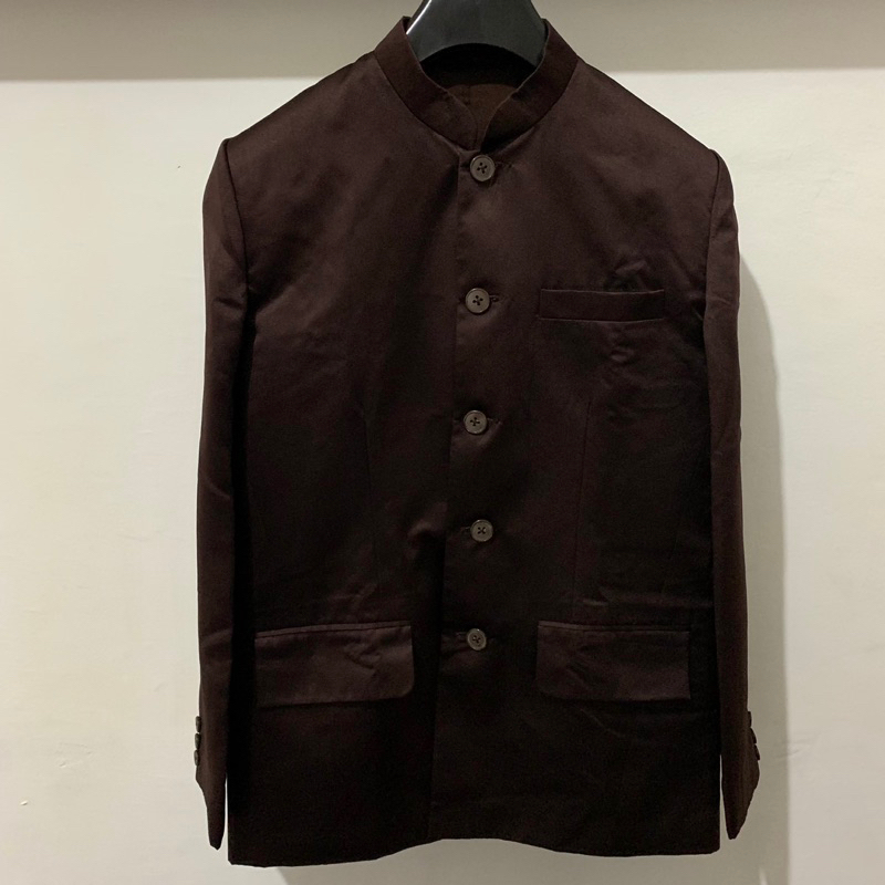 Jual Traditional Javanese Dark Brown Men’s Padded Satin Blazer Suit | Jas Blazer Satin Adat Jawa ...