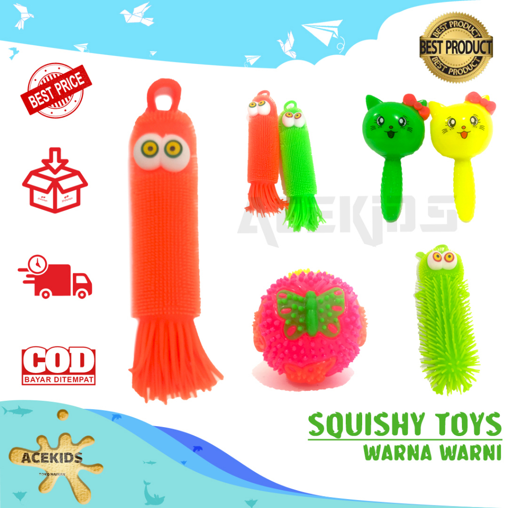 Jual Mainan Squishy Hewan Puffer Lucu Ball Ulat Cacing Cumi-Cumi ...
