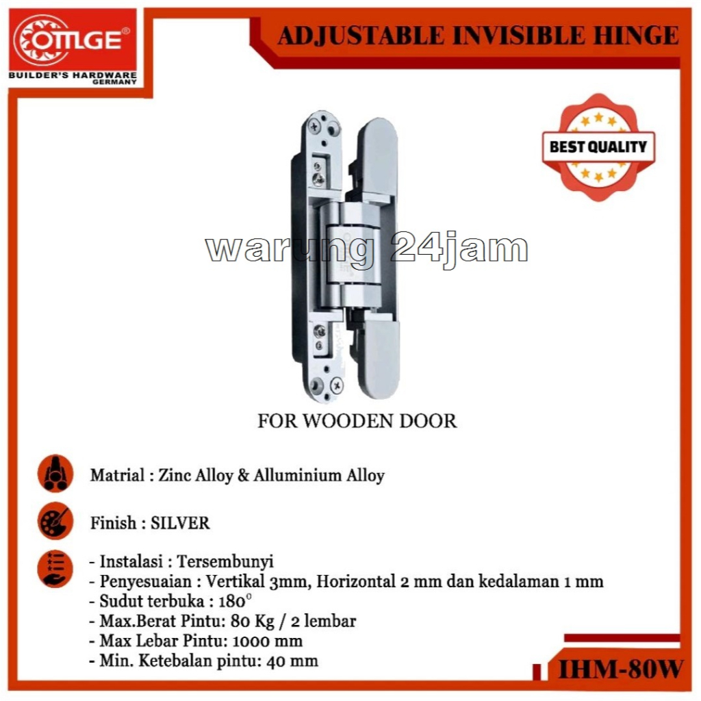 Jual Invisible hinge / engsel tanam omge IHM-80w 80w pintu kayu murah ...