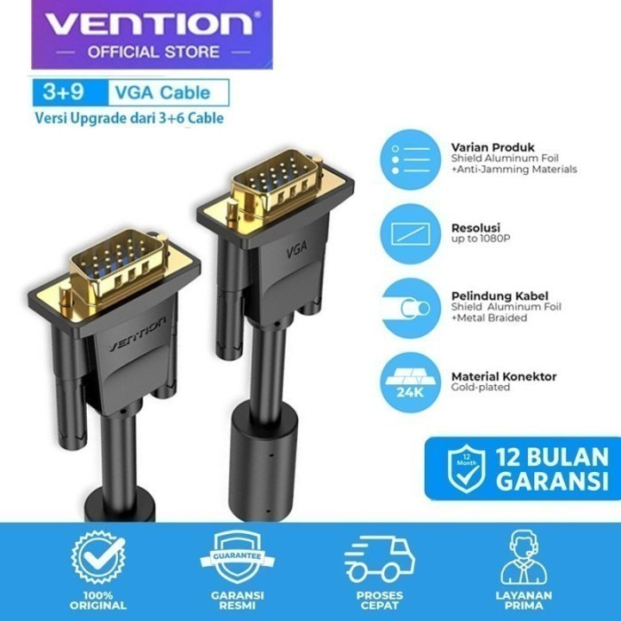 Jual Vention Kabel VGA 3M Male to Male with Ferrite Core DAD 3 Meter 3M - VGA(3+9) 3M | Shopee ...
