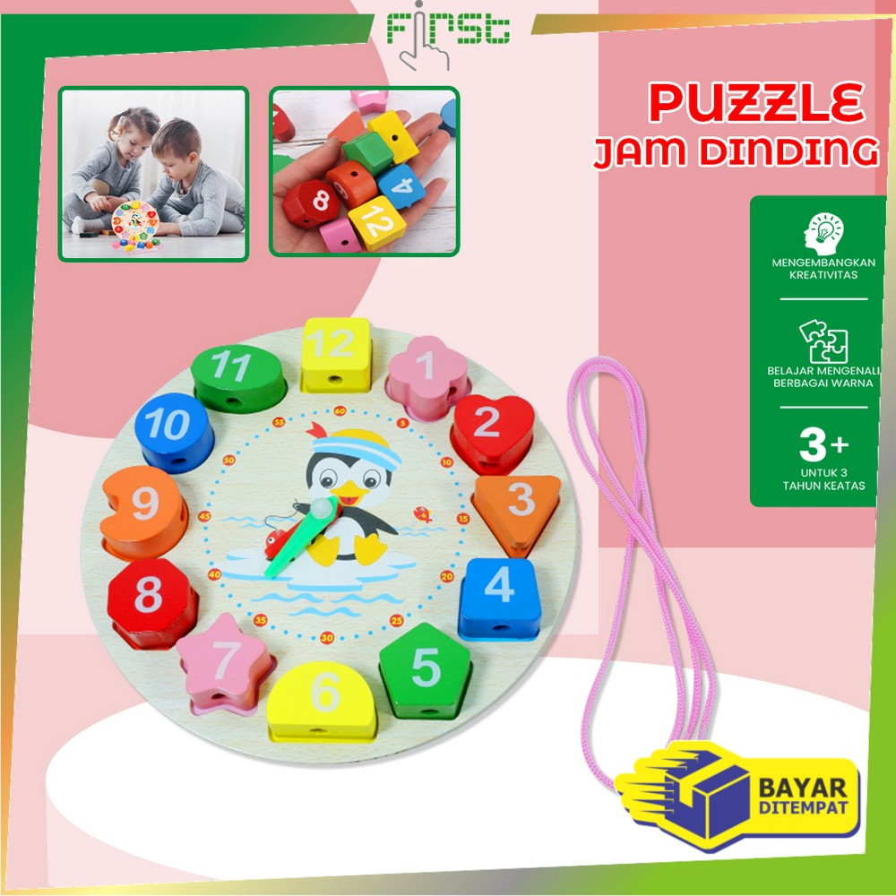 Jual FH-M330 Mainan Edukasi Anak Puzzle Jam Kayu Motif Penguin Lucu ...