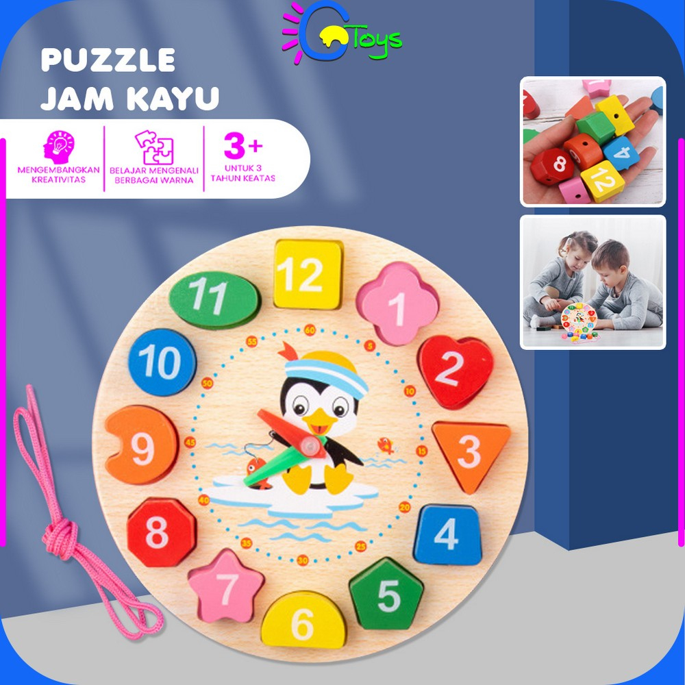 Jual CR-M330 Mainan Edukasi Anak Puzzle Jam Kayu Motif Penguin Lucu ...