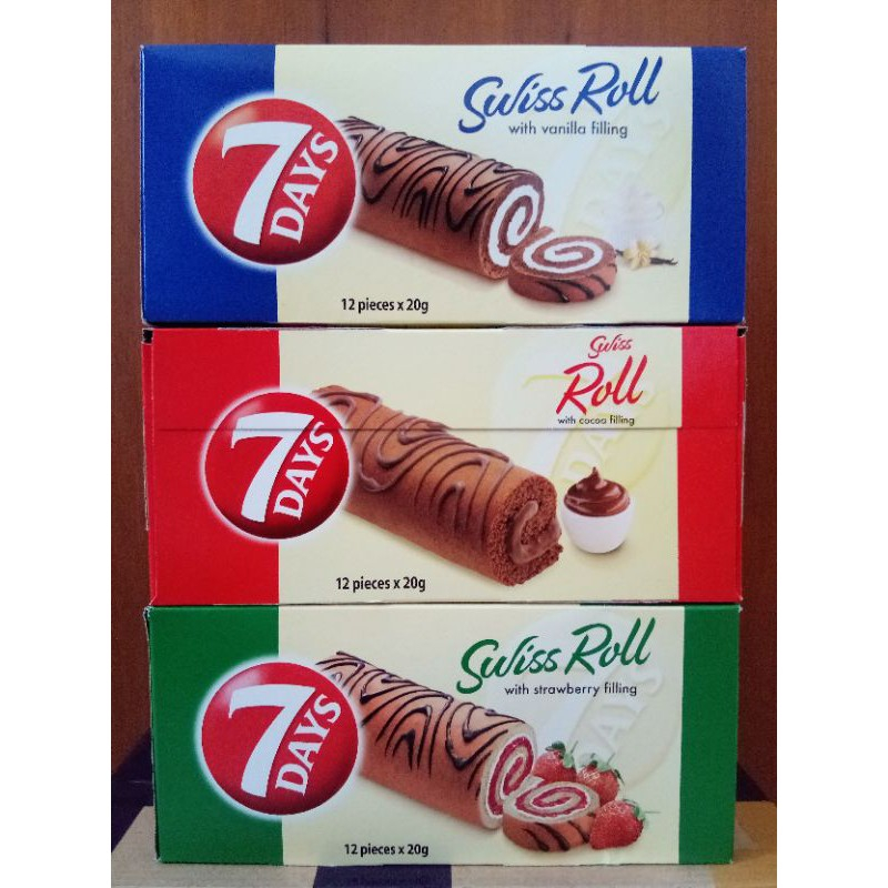 Jual Ready Stock Roti 7days Swiss Roll Cake Vanilla, Strawberry, Coklat ...