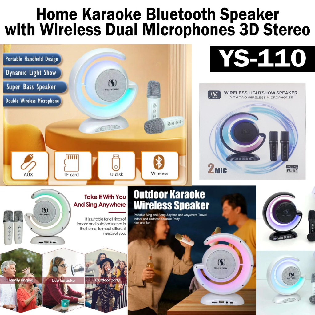 Jual Home Karaoke Bluetooth Speaker Wireless Dual Microphone 3D Stereo ...