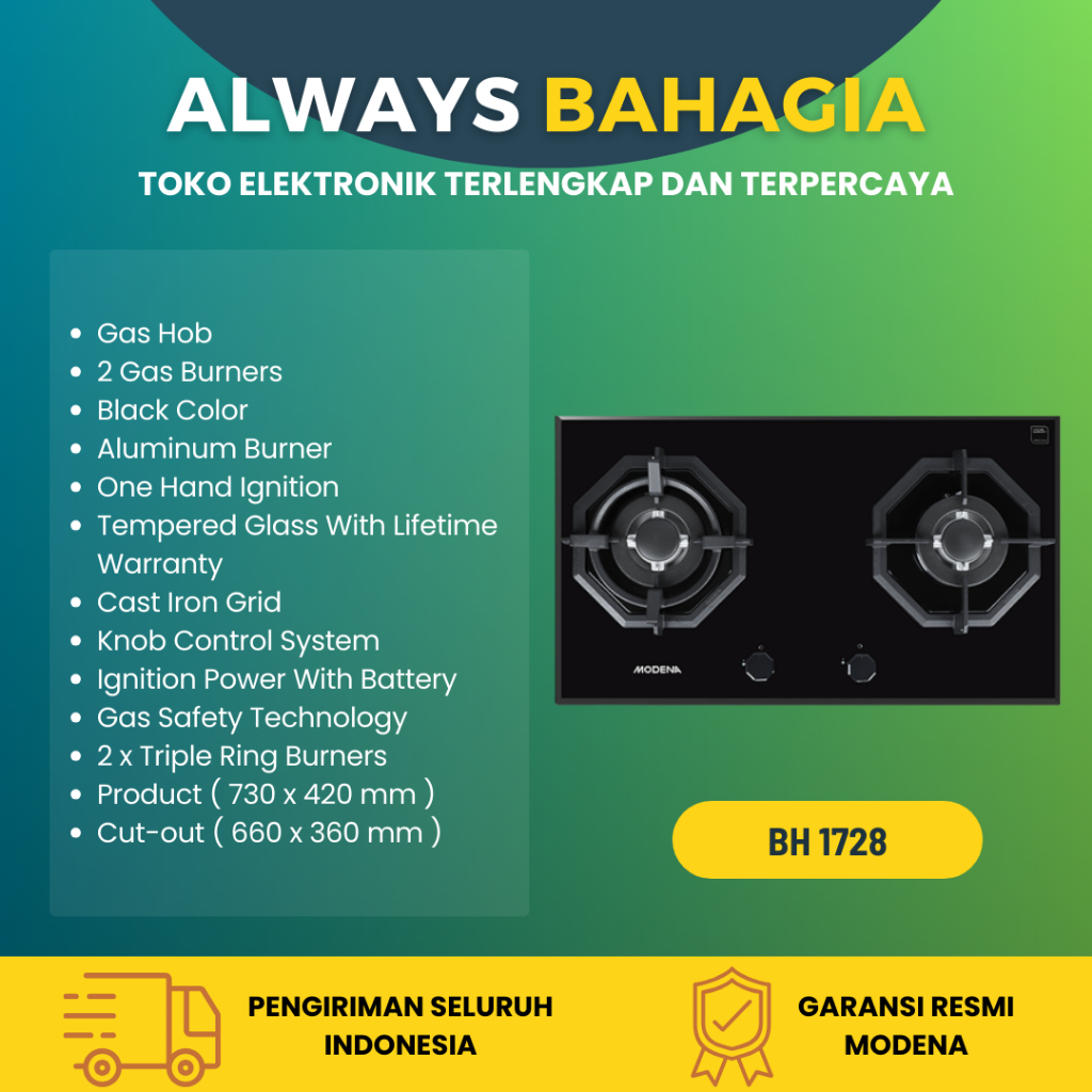 Jual Modena BH 1728 - kompor tanam 2 tungku safety | Shopee Indonesia