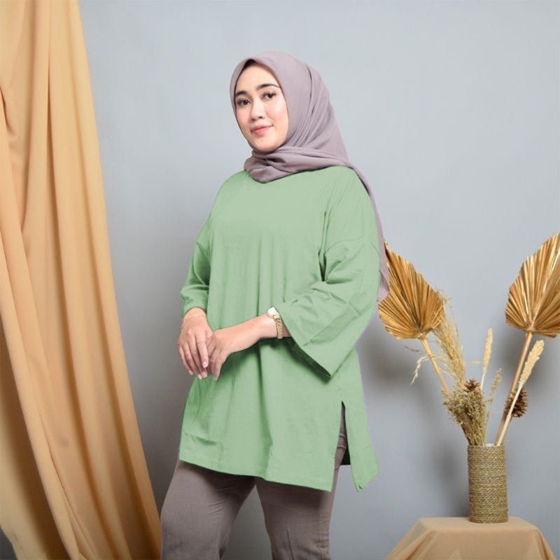 Jual kaos oversize wanita atasan wanita jumbo lengan 7/8 polos/baju ...