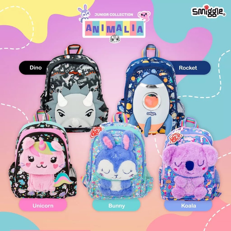 Jual Smiggle Junior Backpack character Lunchbag Animalia Koala / Dino ...