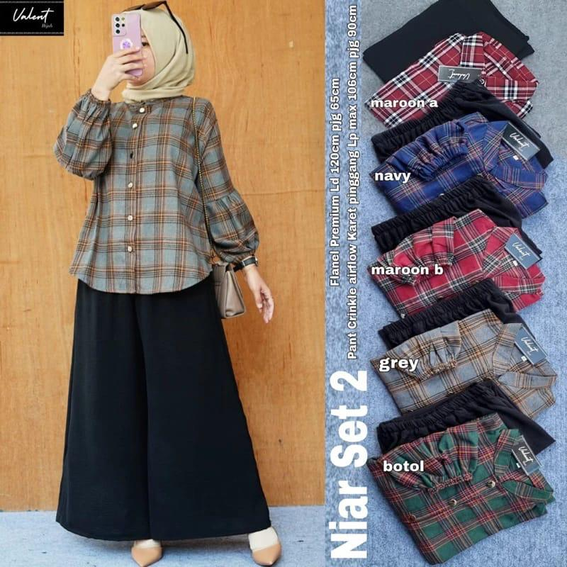 Jual Setelan Yamika Niar Jumbo Kemeja Blouse Bahan Flanel Import Celana Kulot Crinkle LD 120cm ...