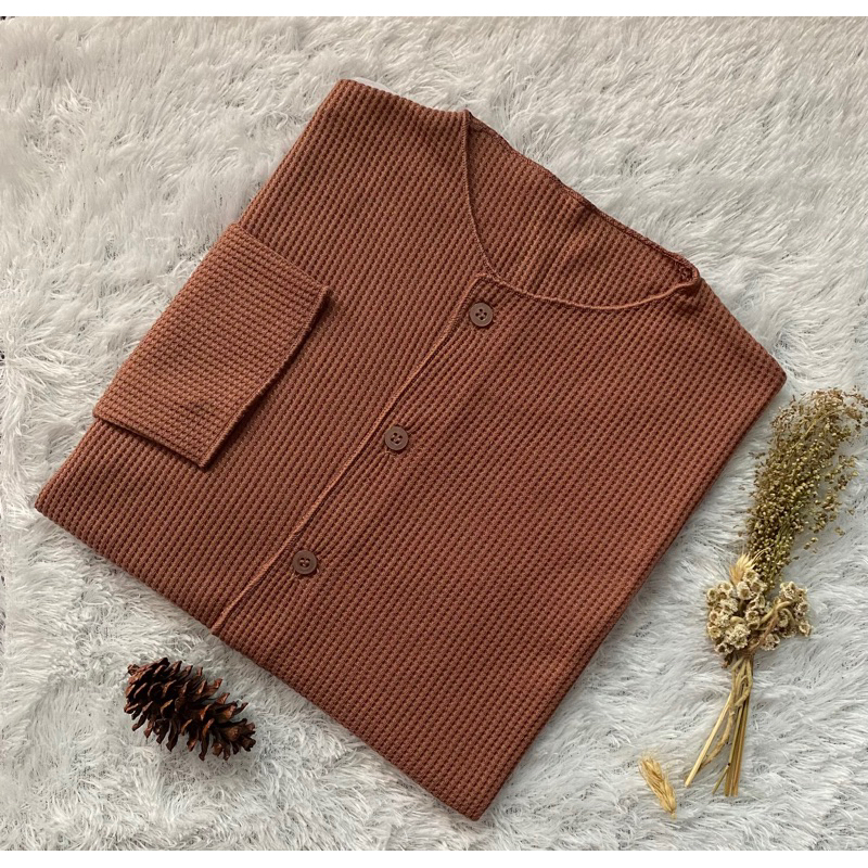 Jual Cardigan Crop Korean Look Waffle Cardigan Rajut model Crop dengan bahan kain waffle ...